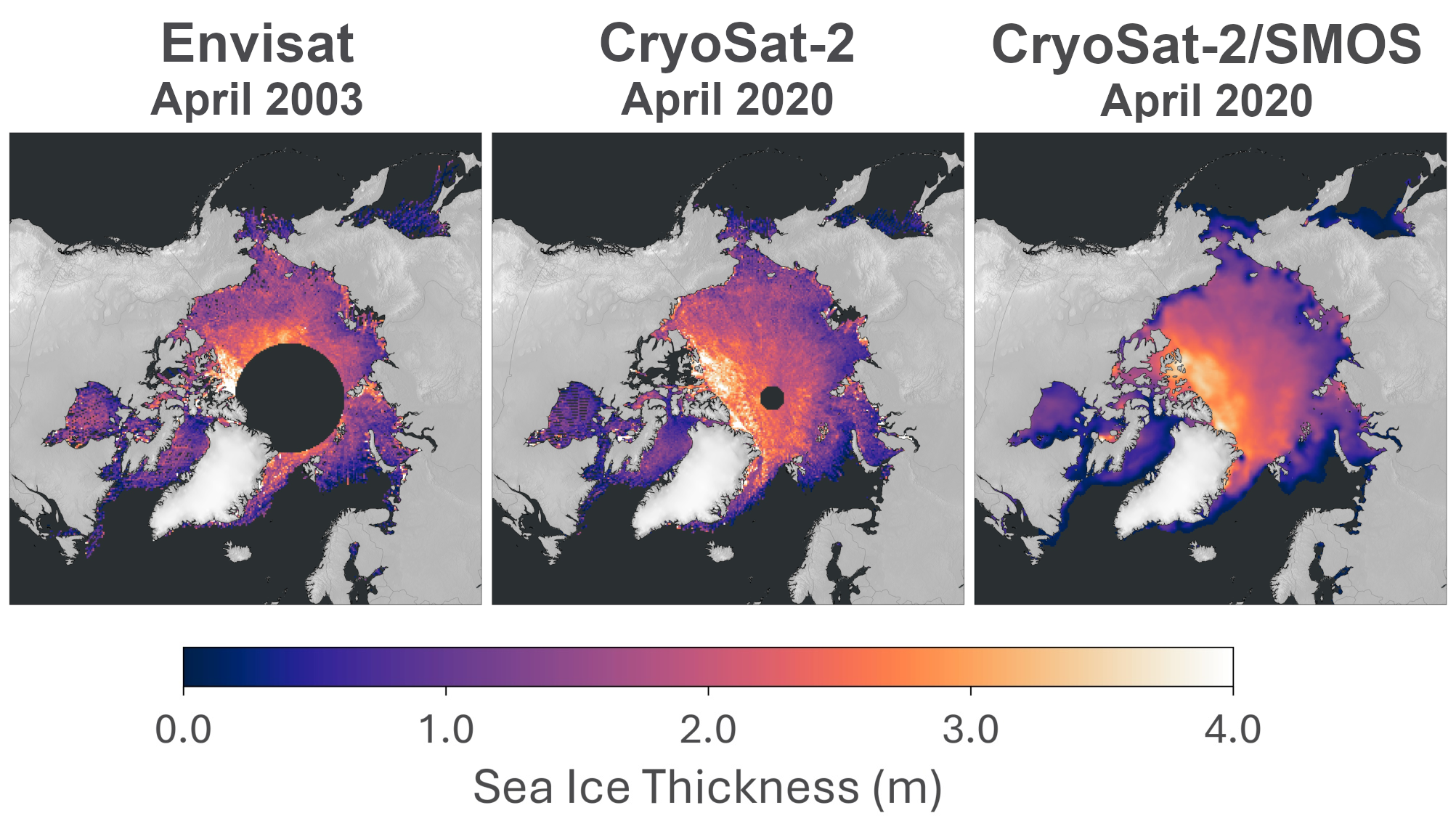 Sea ice thickness gridded data for the Arctic derived from satellite observations
