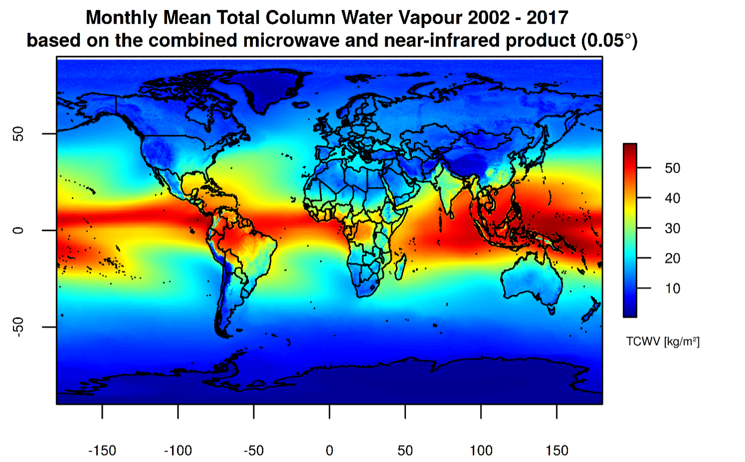 Global monthly and daily high-spatial resolution of total column water vapour from 2002 to 2017 ...