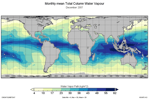 Monthly and 6-hourly total column water vapour over ocean from 1988 to ...